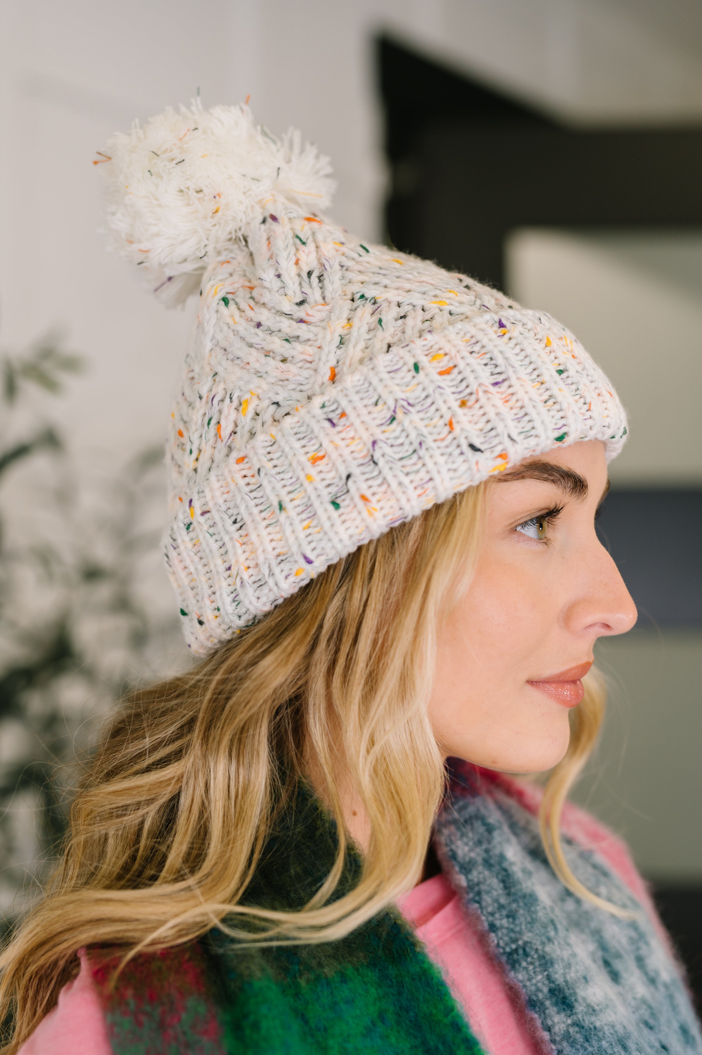 Ivory Pom Pom Beanie | Cozy Cable Knit Winter Hat