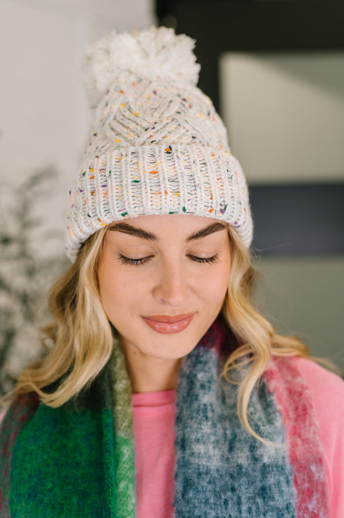 Ivory Pom Pom Beanie | Cozy Cable Knit Winter Hat